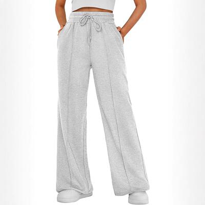 Ladies' waist cinched wide leg sports pants, long pants,