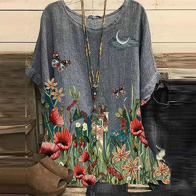 Women's printed Linglong linen patterned shirt