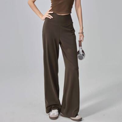 Pure Color High-Waisted Bell-Bottom Straight Leg Pants