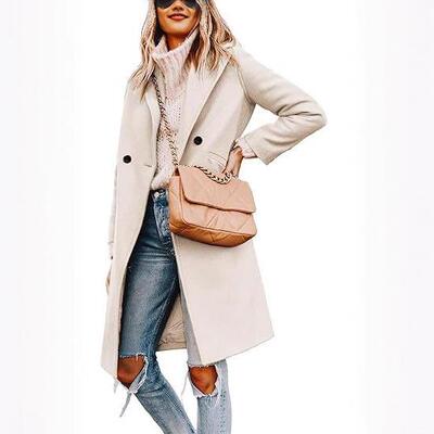 Buenoble Women Blend Coat Fall Winter Notch Lapel Peacoat