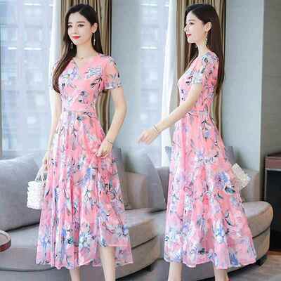 Printed plus size dress, long and large swing beach skirt