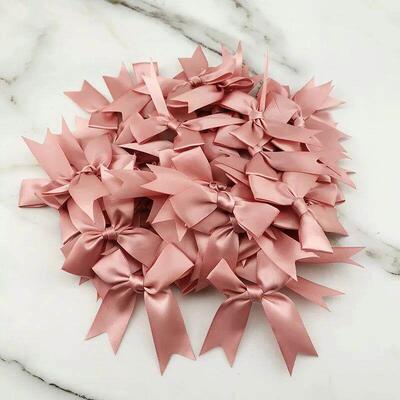 (50 Pcs/pack) 85*85mm Fresh Pink Ribbon Bows Small Size Sati