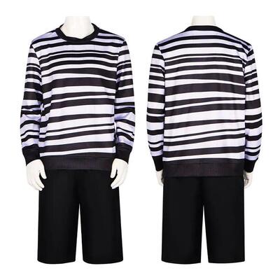 Movie Pugsley Costume Boys Black and White Striped Shirt Add