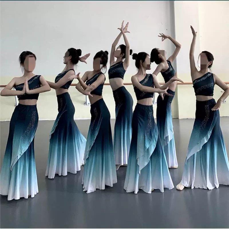 高档傣族舞蹈服演出服艺服装少数民族表演尾孔雀舞包臀裙考鱼裙舞