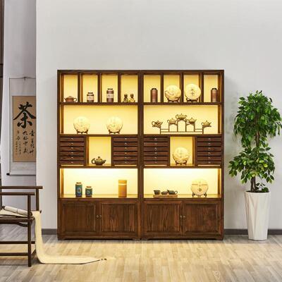 榆木20210714子柜茶柜饼组合茶具色多宝格新中式胡格桃置物架中式