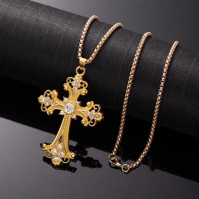 necklace with colorful diamonds and a cross pendant 项链