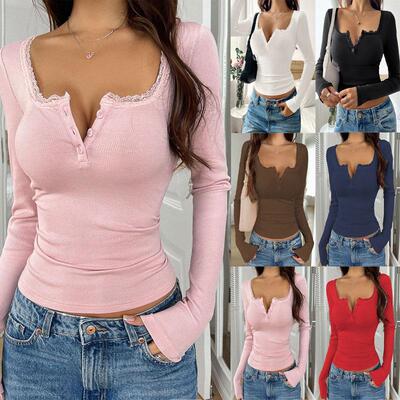 Women'S 2026 Fall Long Sleeve Henley Neck Knitwear Button