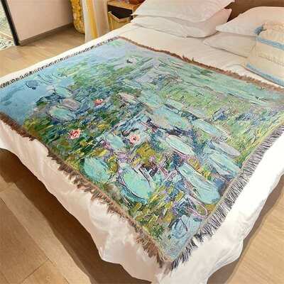 名画布世界挂tapestry壁毯装饰油画 睡莲卧室莫奈wallhanging
