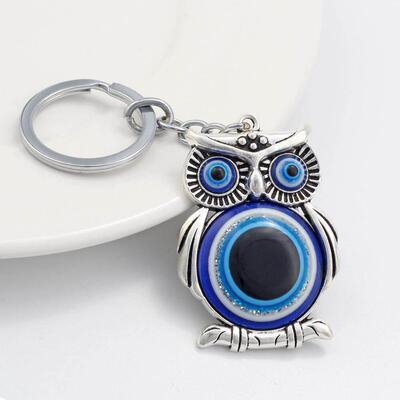 Lucky Blue Evil Eye Owl Keychain for Women Men Tassel Key Ch