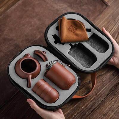Purple Sand Tea Cups Ceramic Portable Teapot Set Outdoor