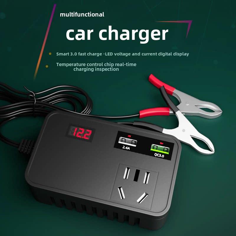 电动摩托车三轮车汽车电瓶12V24V车载逆变器转220V手机充电器USB