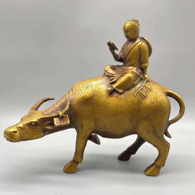 纯铜童子骑牛牧童骑牛摆件孺子生肖牛家居铜器装饰书房工艺礼品