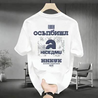 MAROLIO~高端品质！美式休闲圆领短袖T恤男潮流字母印花宽松半袖