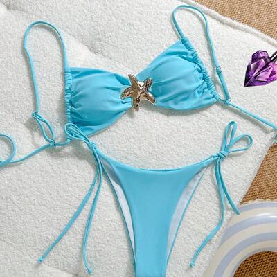 Two - Piece Set Women ' s Solid Color Metal Starfish Decor