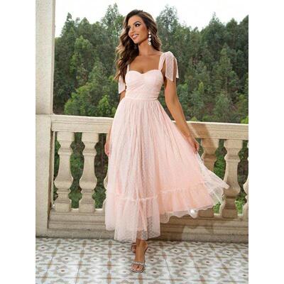 Q 78520 Ruffled Mesh Evening Gown 肩部褶皱网眼晚礼服跨境