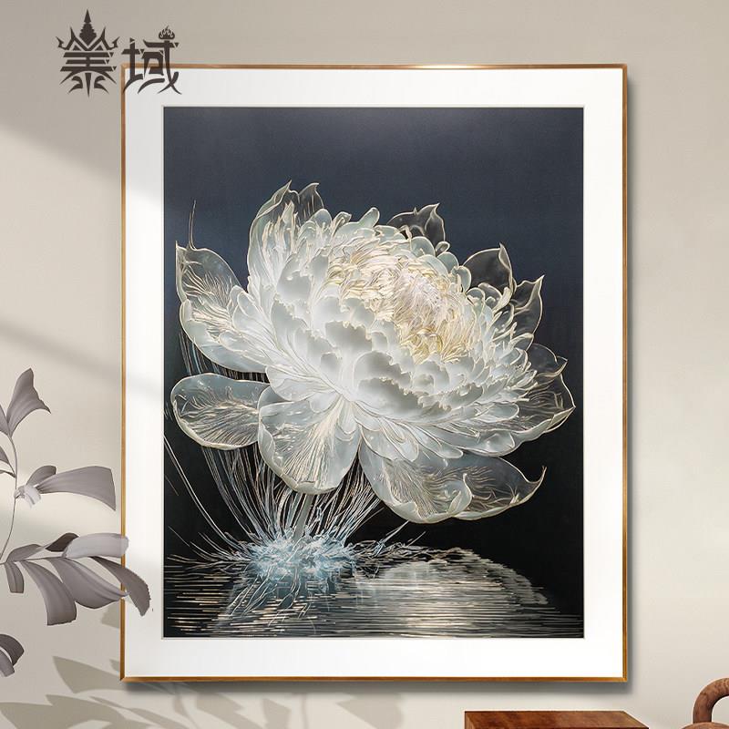 手工錾刻 铜雕画 画《光影睡莲》客厅玄关竖版挂画 画 中式沙发装