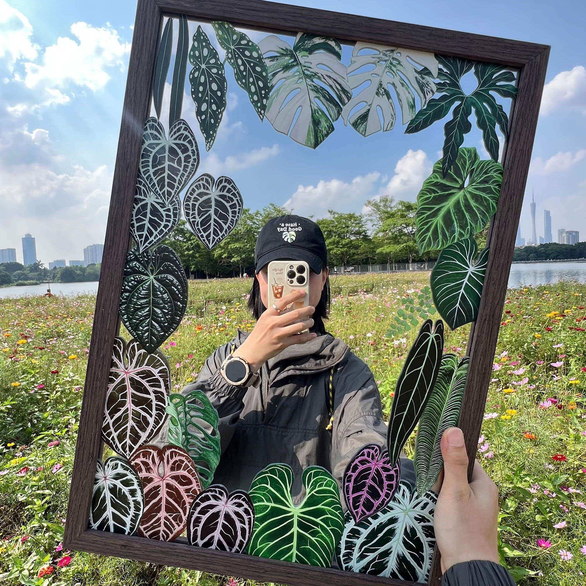 热带画雨艺|林 热植镜面画 画 实木框玻璃镜子客厅现代装EMA饰