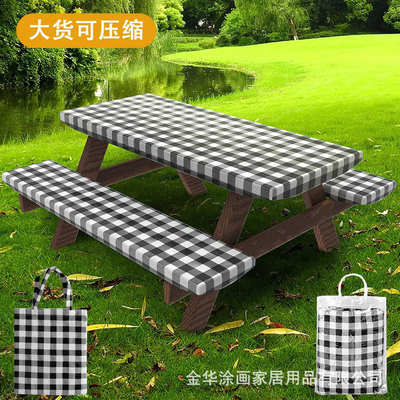 PEVA户外庭院桌罩三件套野餐桌布背面法兰绒弹力桌套印花桌套防水