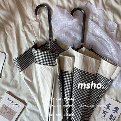 msho 敲赞禁欲系拼接黑白格长伞很适合拍照的直杆伞韩ins长柄雨伞
