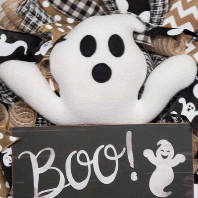 跨境品万环圣节花环可爱ICL嘘鬼声幽灵新花节日门窗场景装饰道具