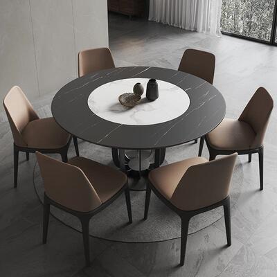 意式极简德丰圆形岩利板餐椅小组合带转CT189#新盘户型家用大理石