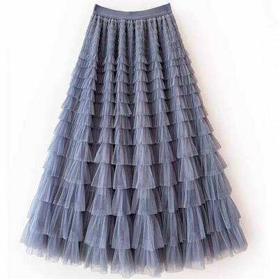 Women's Long Maxi Tulle Skirts A Line Ruffle High Waisted