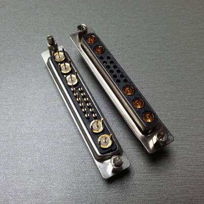 混装17W5射频直插母座 D-SUB镀金17W5射频180度焊板式母头