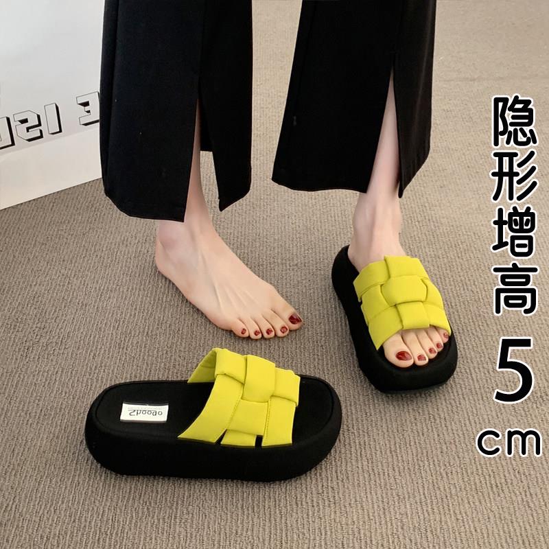 香港真皮编织拖鞋女夏外穿2026新款配裙子厚底增高休闲沙滩凉拖鞋