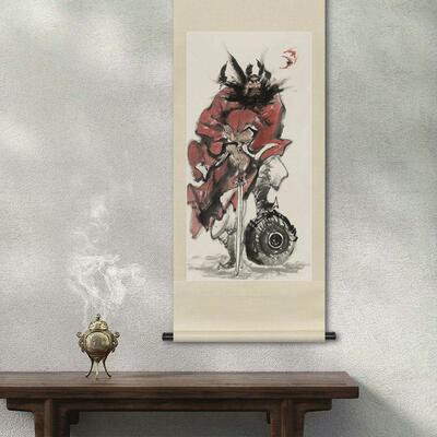 书竖幅意水墨人物国画钟馗纳福画像房玄关JNU写式画轴卷轴中画框