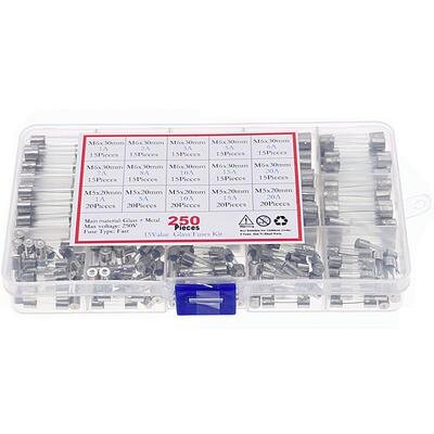 250个15种安数 5x20mm 6x30mm玻璃保险丝 1A-20A盒装混装保险管