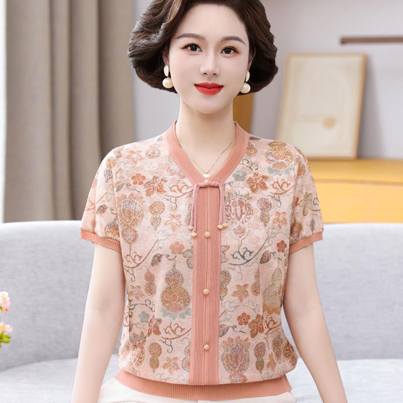 新中式妈妈夏装短袖2026新款中老年女母亲节夏季国风冰丝T恤套装