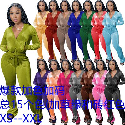 newwomen autumn two piece outfits 2 piece velour tracksuit