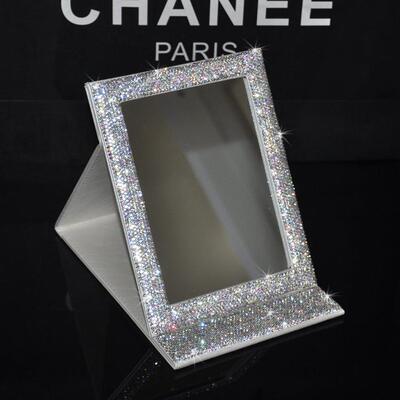 创镜意镶钻化妆折镜子贴钻公式主PBE镜梳妆镜叠欧式桌面台大号美