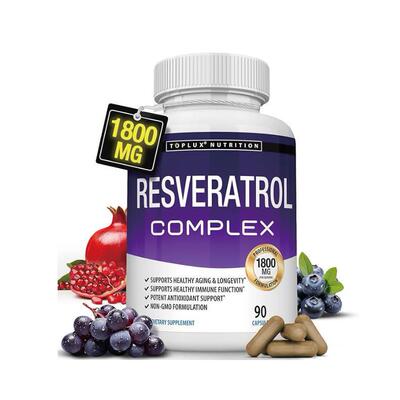 现货TK亚马逊热销款 白藜芦醇胶囊90粒 RESVERATROL 身体补充剂