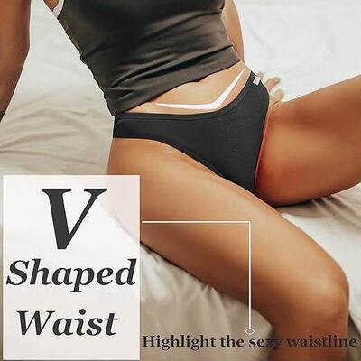 Womens Cotton Ribbed Underwear Sexy Bikini Panties V-Waist