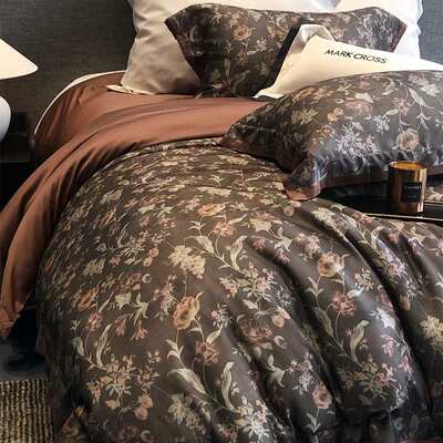 天印花高端寝具丝品磨毛床美式保暖四淋件套超细热淇旦复古风家纺