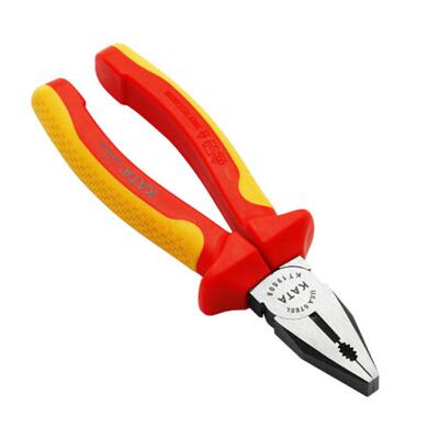 锴达VDE绝缘钢丝钳8寸老虎钳耐高压电工钳平口钳子胶钳尖嘴斜口钳