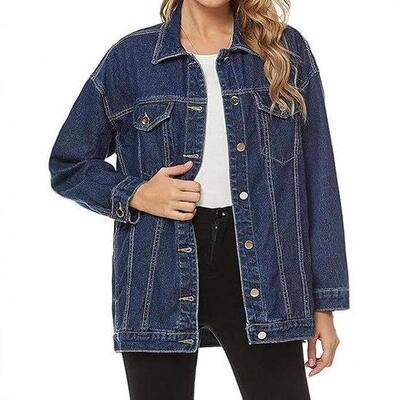 Women Oversized Mid Jacket Jean Biker Coat s Long Classic