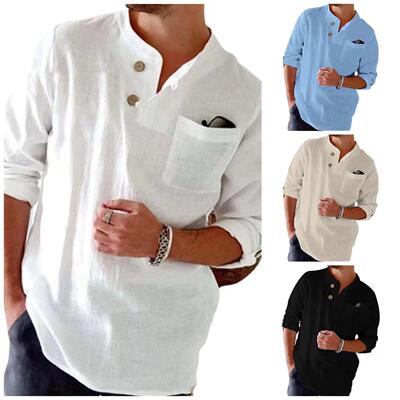 Cotton and linen men's sleeveless long sleeved shirt