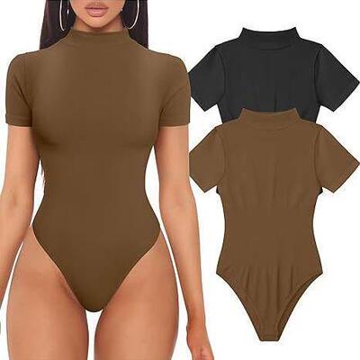 Ribbed high neck short sleeved top yoga jumpsuit瑜伽连体衣女