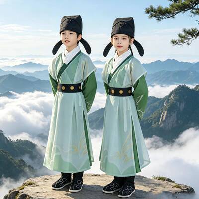 男童汉服唐朝李白杜甫服装圆领袍儿童古装国学唐代诗人朗诵演出服