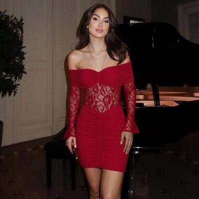 Elegant, Chic One-Shoulder Lace Dress, European and American