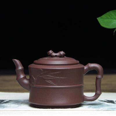 宜兴竹段紫砂壶纯手工竹节徐建勤原矿紫泥双线竹段大容量茶壶茶具
