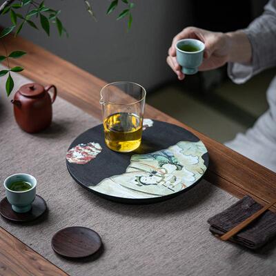 梦回敦煌圆形干泡中式复古飞茶盘天NMY20220盘24款家用实木小新茶