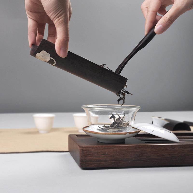 黑檀木茶纯茶勺茶匙茶铲锡赏茶功夫茶具配件醒茶荷ENS茶道六取君
