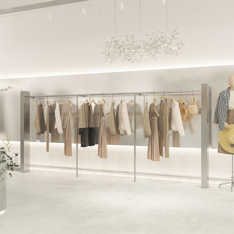 服装店展示架陈列道具童装女装店货架展示架上墙落地不锈钢挂衣架