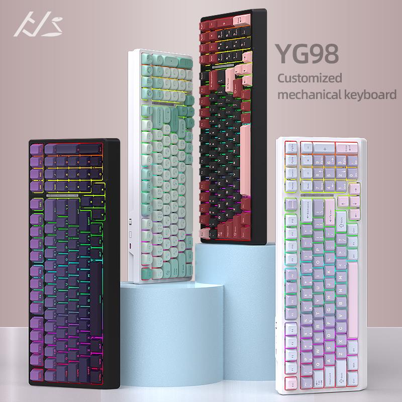 RGB三模热插拔DIY客制化键盘套件 支援RGB灯效黑吉蛇YG98