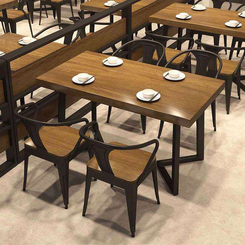 实木铁艺餐厅食堂餐桌简约复古酒吧烧烤店桌子工业风休闲桌椅组合