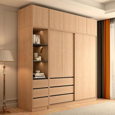北欧推门衣柜卧衣柜家用室轻拉奢小户型门原木风全套NZW收纳大衣