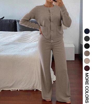 Button Pocket Long Pants Set  Elegant Fitted Design  Long